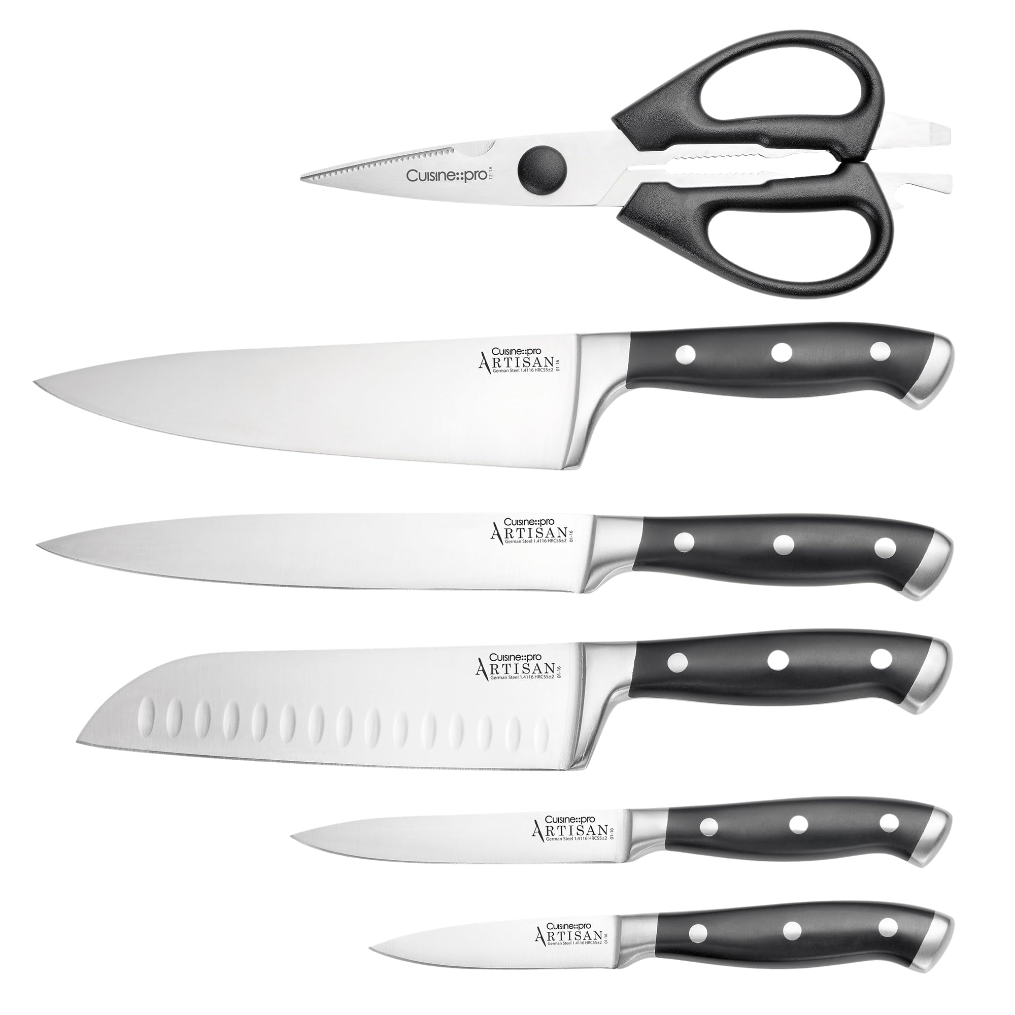 Cuisine::pro Artisan™ Knife Block (Licht, 7 Piece Set) - Premium German Stainless Steel, Complete Knife Set, Full Tang Handles, Guard Lip, Stylish Block Display, Professional Kitchen Knives