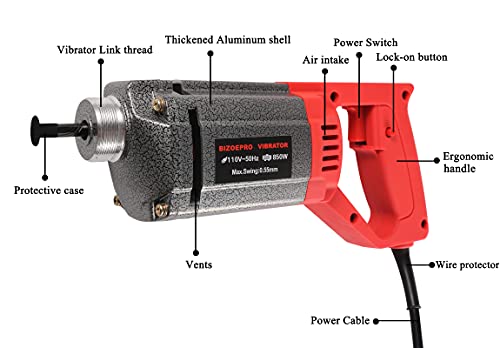 Bizoepro Alumium Power Concrete Vibrators 13000 VPM Electric Concrete Vibrator 850W 3/4 HP Handheld Construction Portable Pencil Concrete Vibrabrater