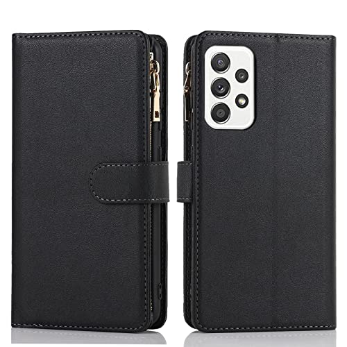 Jaorty Samsung Galaxy A52 5G Wallet Case,[9 Card Slots] Removable Adjustable Crossbody Necklace Lanyard Shoulder Strap Zipper Magnetic Leather Case for Samsung Galaxy A52 5G,6.5 inch Black