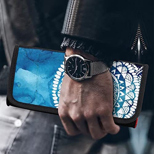 Bohemian Blue Watercolor Weed Carrying Case Storage Holder Bag Printed Handbag for Switch Console Game and Slots Cards Accessories
