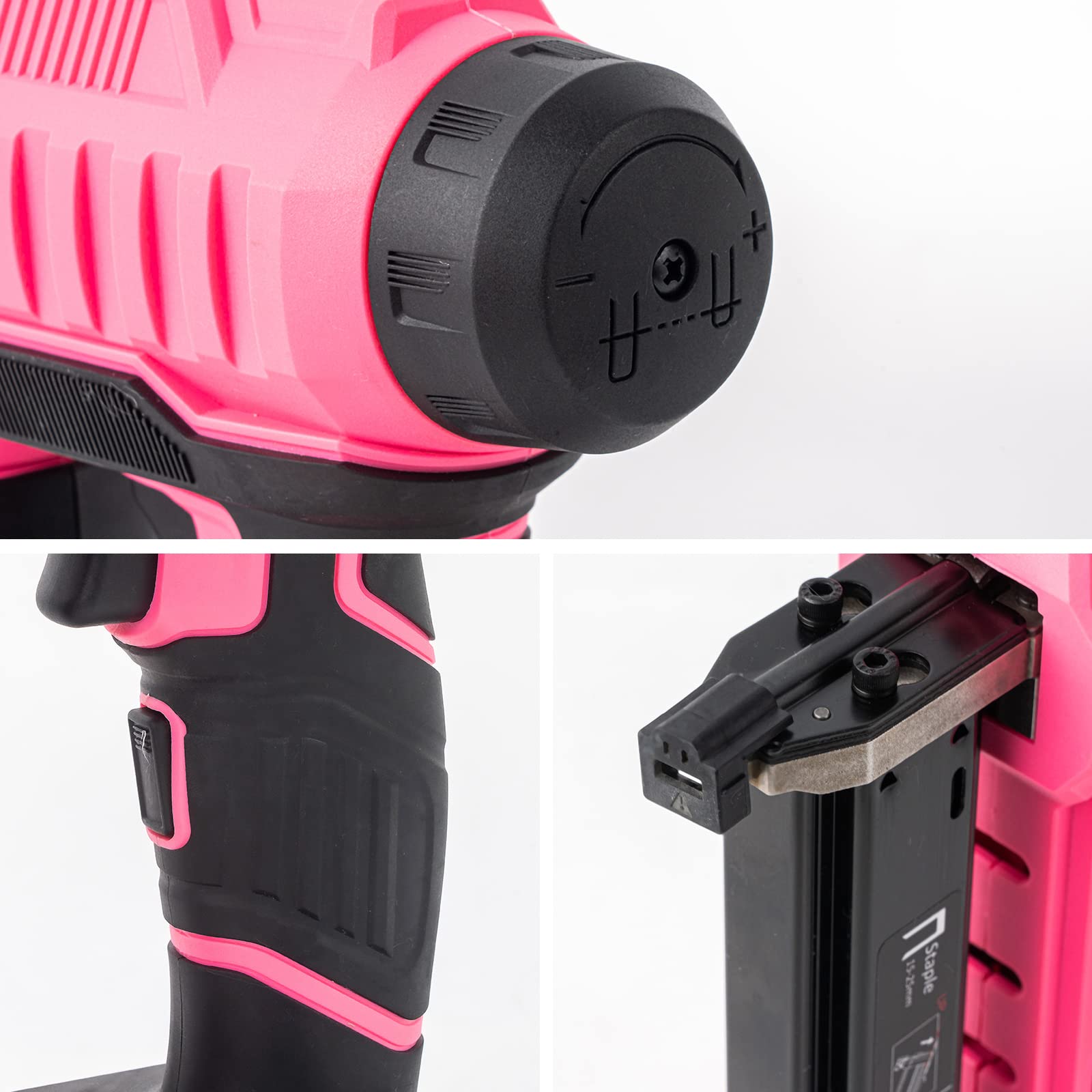 BHTOP 20V Cordless Brad Nailer&Stapler, 18 Gauge 2 in 1 Stapler Kit, Heavy Finish Nail Gun with 2.0A Rechargeable Battery, Charger, 2500 Brad Nails and 500 Staples in Pink