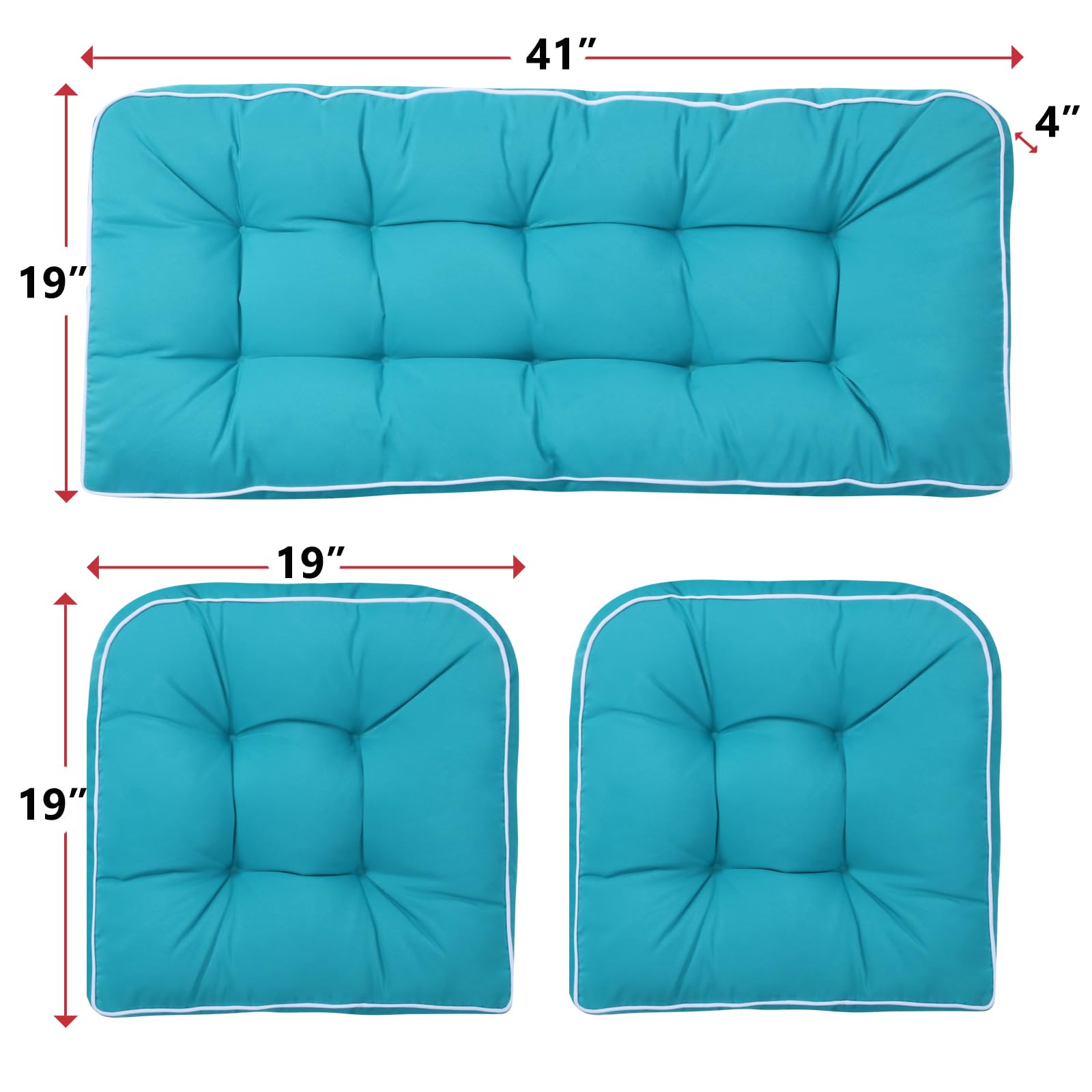 Blytieor Outdoor 3 Piece Wicker Chair Cushion Set, 1 Loveseat Wicker Settee Cushion & 2 U-Shape Cushion for Patio Bench All Weather