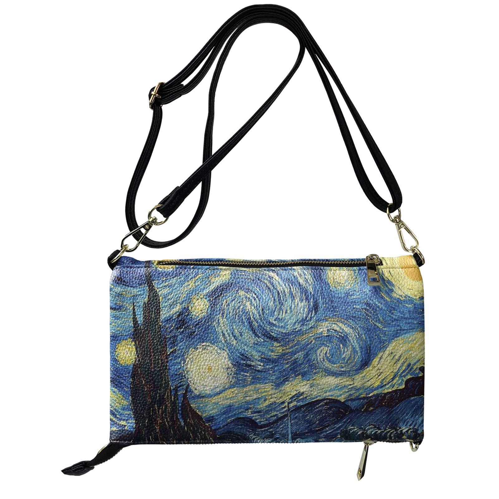 FKELYI Starry Night Galaxy Painting Artist Shoulder Messenger Bag for Women Envelope Handbag Leather Crossbody Bag Purse