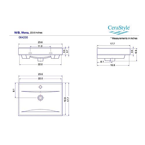 CeraStyle 064200-U-One Hole Mona Rectangular Ceramic Wall Mounted/Self Rimming Bathroom Sink, White