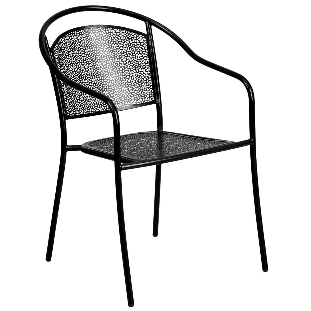 Flash Furniture Oia Commercial Grade 28" Square Black Indoor-Outdoor Steel Patio Table Set with 4 Round Back Chairs
