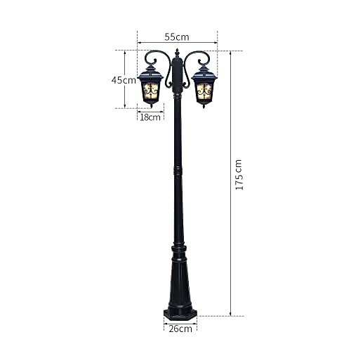 MCABUJT High Pole Garden Waterproof Outdoor Street Light,European E27 Courtyard Light ,2 -Heads Retro Outdoor Home, Villa Garden Community High Post Lamp Garden Lights