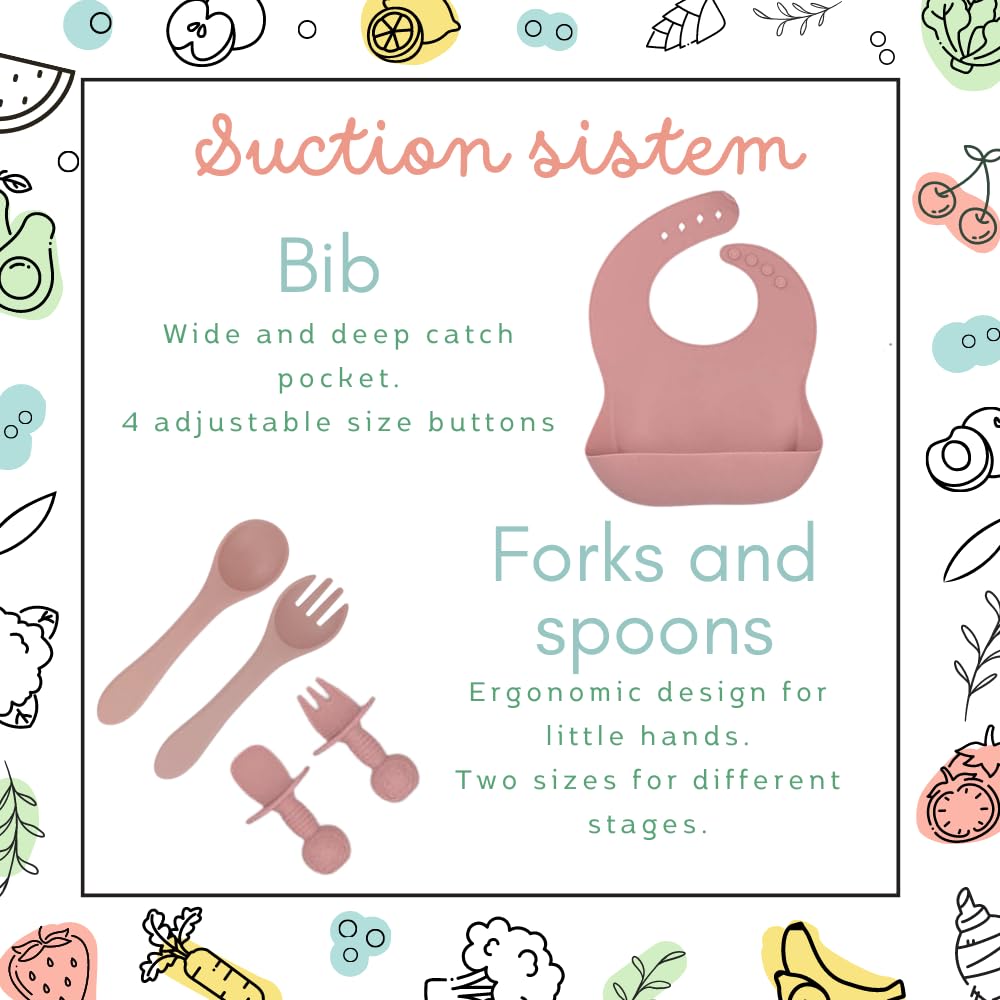 Baby Feeding Set 10 Piece | Baby Led Weaning Utensils Set Includes Suction Bowl and Plate, Baby Spoon and Fork, Sippy Cup with Straw and Lid | Baby Feeding Supplies Set