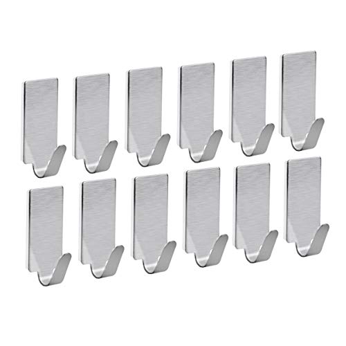 BESPORTBLE Stainless Steel Hook Sticky Hook, Wall Towel Hook Kitchen Bathroom Wardrobe Wall Hook Clothes Backpack Hook 12Pcs (Silver)