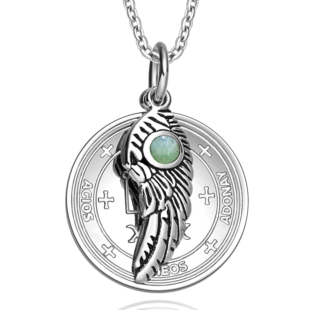 Archangel Raphael Sigil Amulet Magic Powers Angel Wing Charm Green Quartz Pendant 18 Inch Necklace