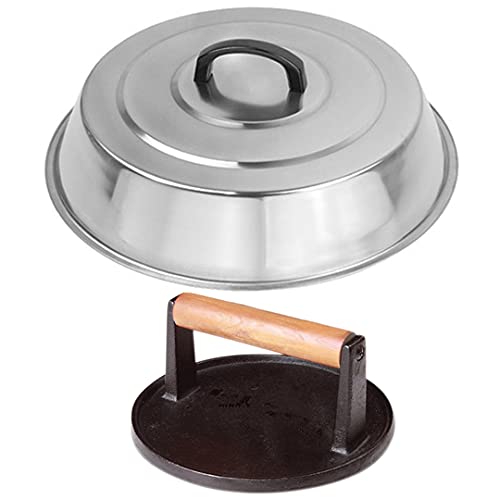 BBQ Accessories 12 Inch Round Stainless Steel Basting Cover - Cheese Melting Dome Round Cast Iron Grill Press Kit for Hamburger Bacon Steak, Best for Blackstone Camp Chef Flat Top Griddle Grill