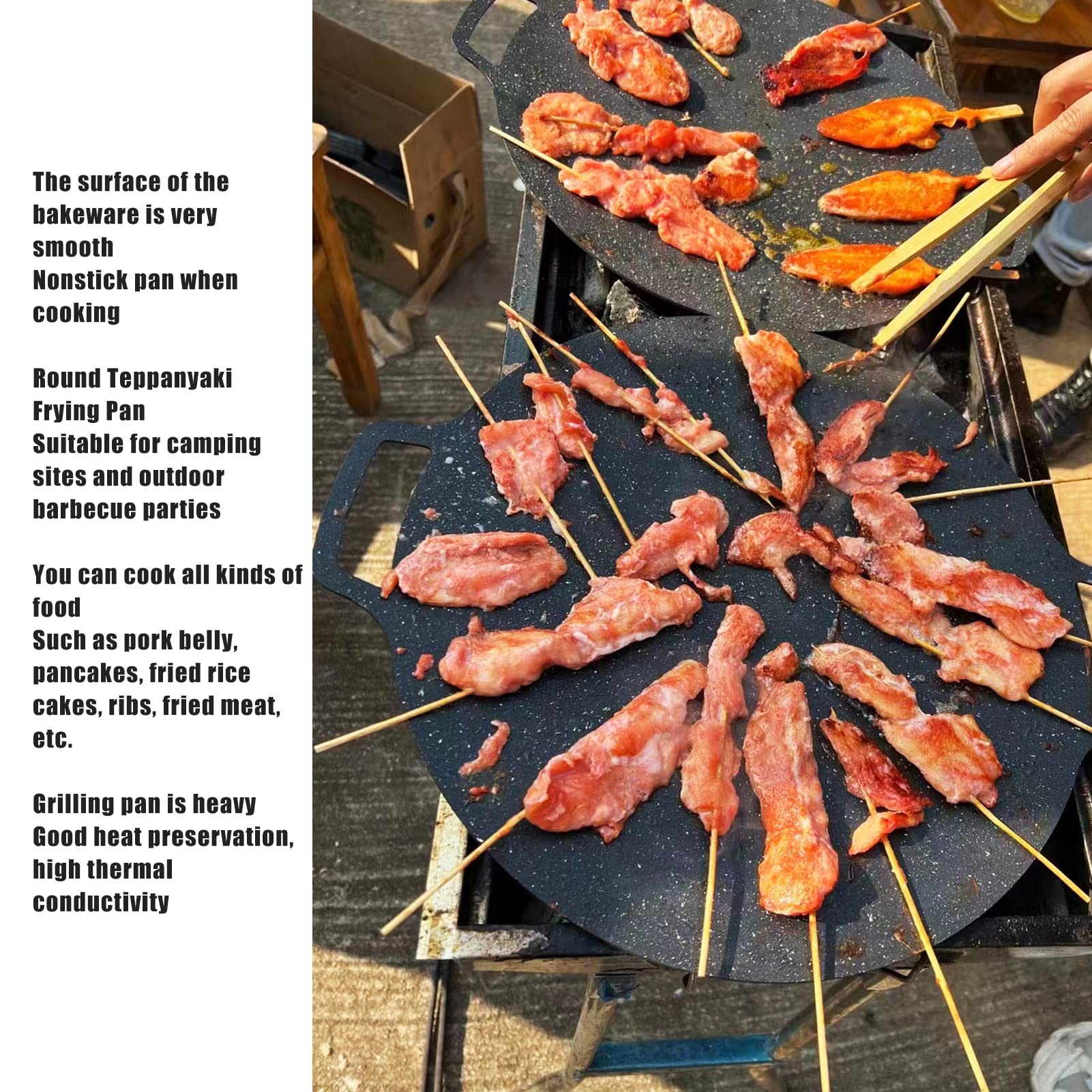 BBQ Grill Pan, Korean BBQ Grill Pan Iron Nonstick Round Grilling Tray BBQ Cast Iron Grill Pan for Outdoor Pork Belly Pancakes (30CM)