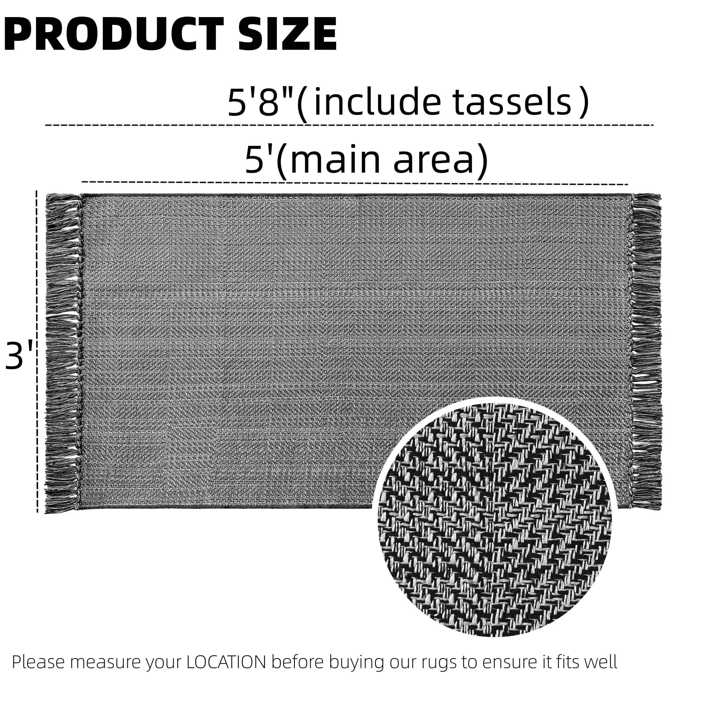 Nafell 3x5 Washable Entryway Rug - Small Boho Kitchen Area Rug with Tassel, Washable Bathroom Rug for Entryway Kitchen Indoor Bedroom, Hand-Woven, Cotton