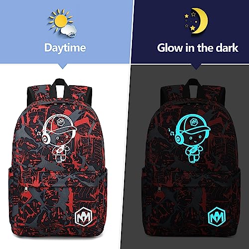 Bluboon Preschool Backpack Kids Boy Kindergarten Backpack With Lunch Box School Book Bags for Elementary Primary Schooler(Red Cool Boy