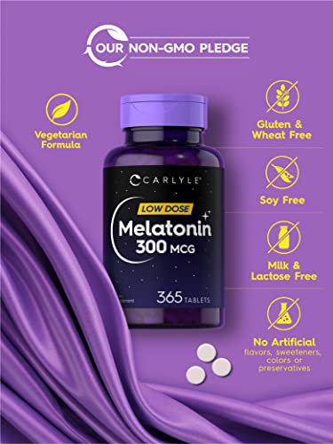 Carlyle Melatonin 300 mcg | 365 Tablets | Low Dose | Vegetarian, Non-GMO, Gluten Free