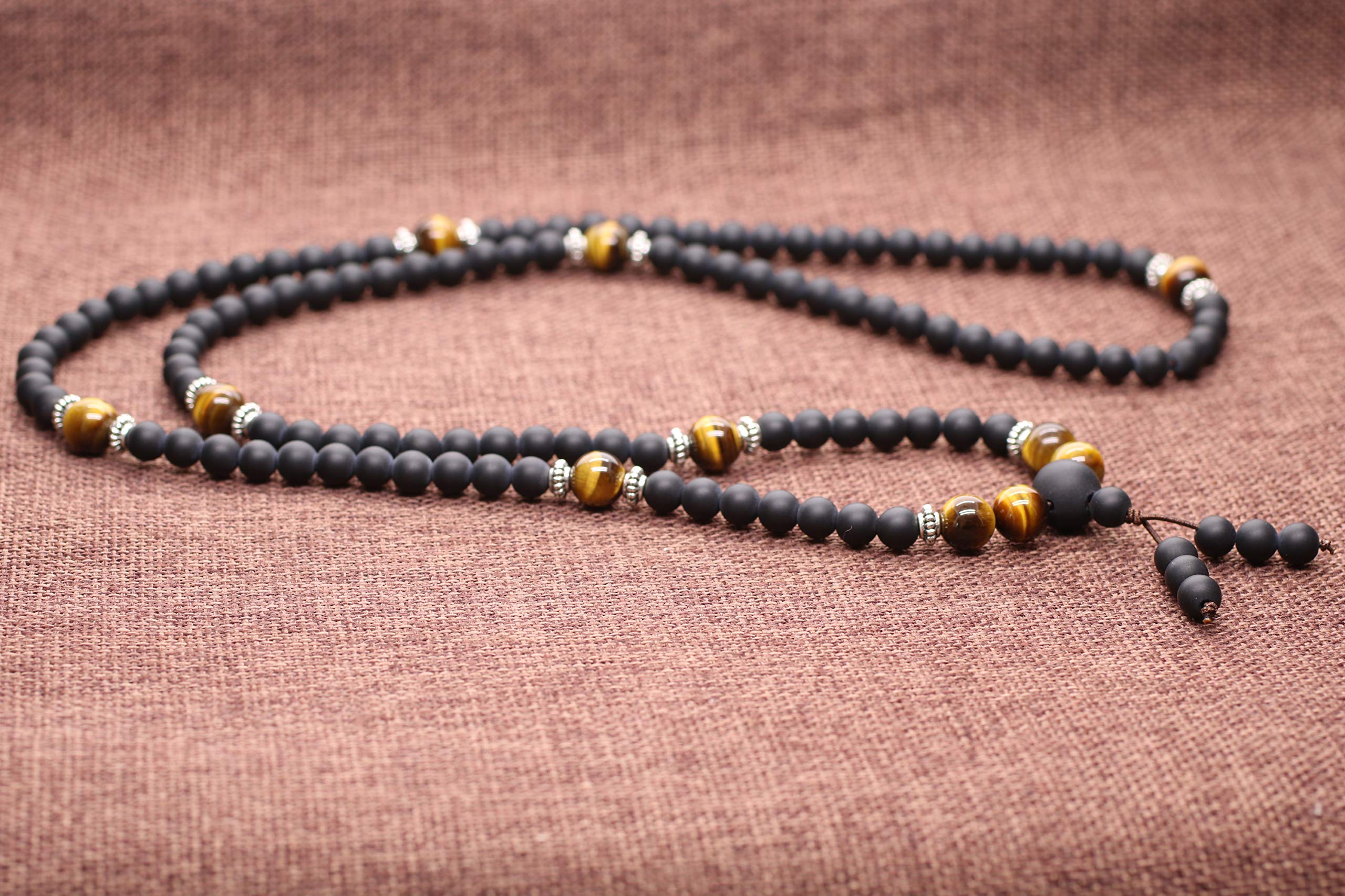 AmorWing Onyx Brown Tiger Eye 108 Mala Beads Wrap Bracelet Necklace