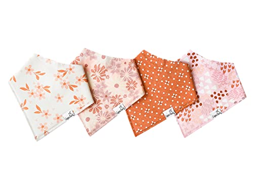 Copper Pearl Baby Bandana Drool Bibs for Drooling and Teething 4 Pack Gift Set Rue, Soft Set of Cloth Bandana Bibs for Any Baby Girl or Boy, Cute Registry Ideas for Baby Shower Gifts