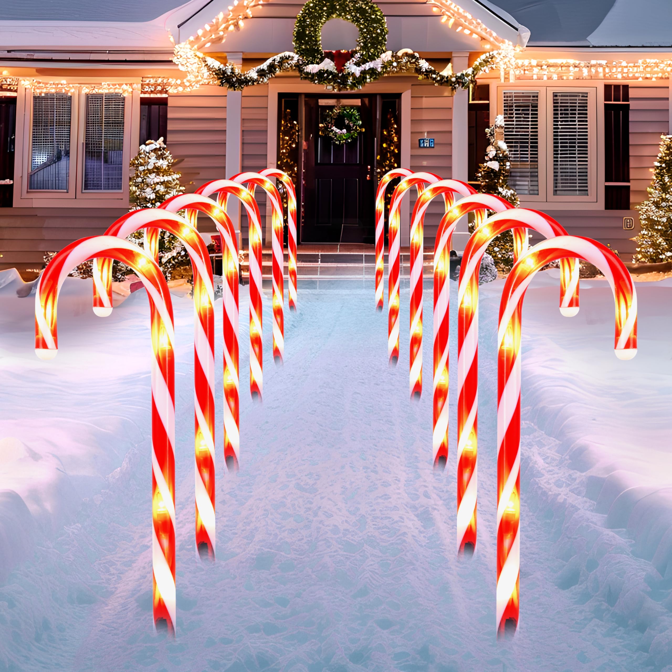 Joiedomi 28” Christmas Candy Cane Pathway Markers Lights, 12 Packs Christmas Stakes Lights Outdoor Pathway Decorations for Christmas Outdoor Yard Patio Garden Walkway Pathway Decoration