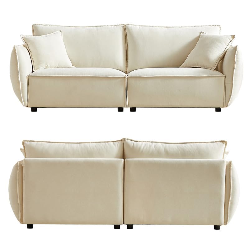 AZSJML 88" Chenille Cloud Sofa Couch, Modern Deep Seat Sofa for Living Room, Oversized 3-Seater Couch with 2 Pillows, Comfy Upholstered Sofa for Bedroom, Apartment, Office, Light Green