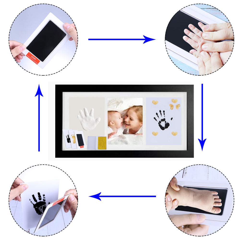 Baby Handprint Footprint Photo Frame Kit for Newborn Boys and Girls,Prints Paper and Clean Touch Ink Pad,clay,roller(UPGRADED VERSION 2021)