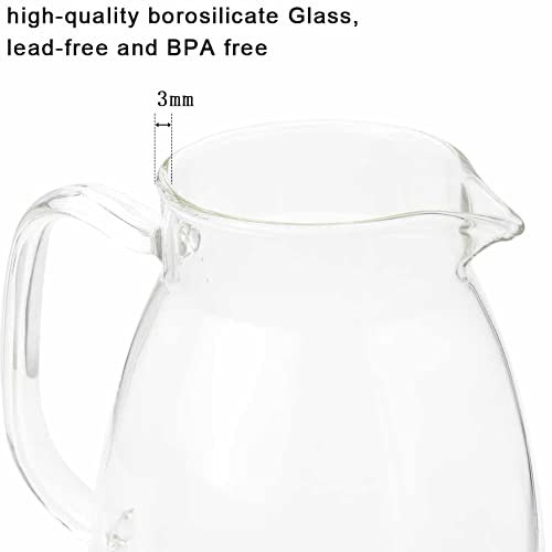 Bunhut Glass Pitcher with Lid,68 oz Water Pitcher for Hot Cold Drinks,Glass Water Pitcher with Insulated Handle,Large Glass Water Jar Made of High Borosilicate Glass,Easy to Clean
