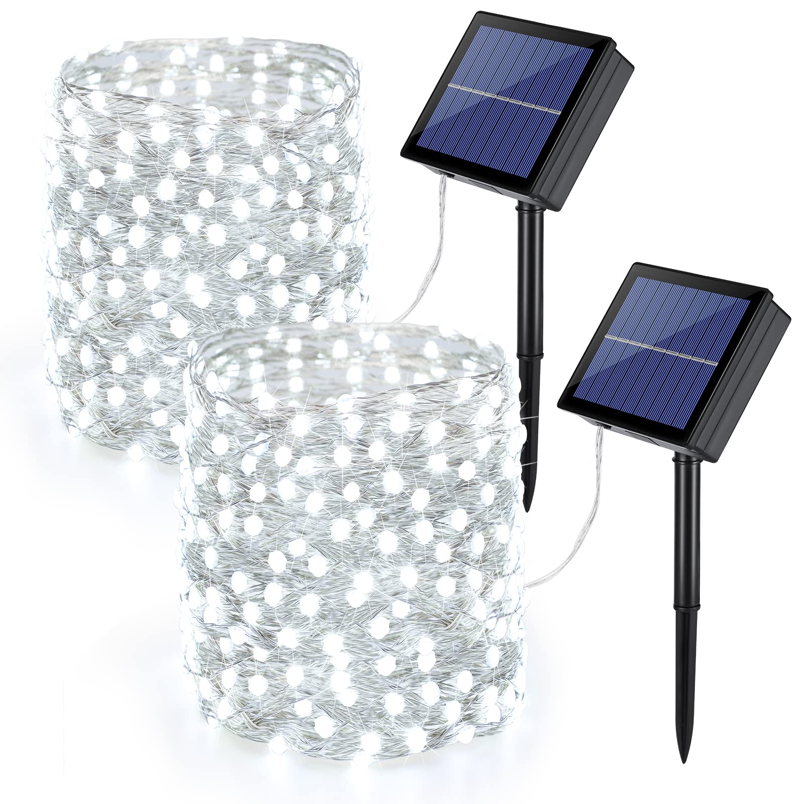 Joomer Solar String Lights Outdoor Waterproof, 2 Pack Extra-Long 72ft 200 LED Solar Fairy Lights with 8 Modes, Copper Wire Solar Lights Outdoor for Tree, Patio, Garden, Party Decoration(White)