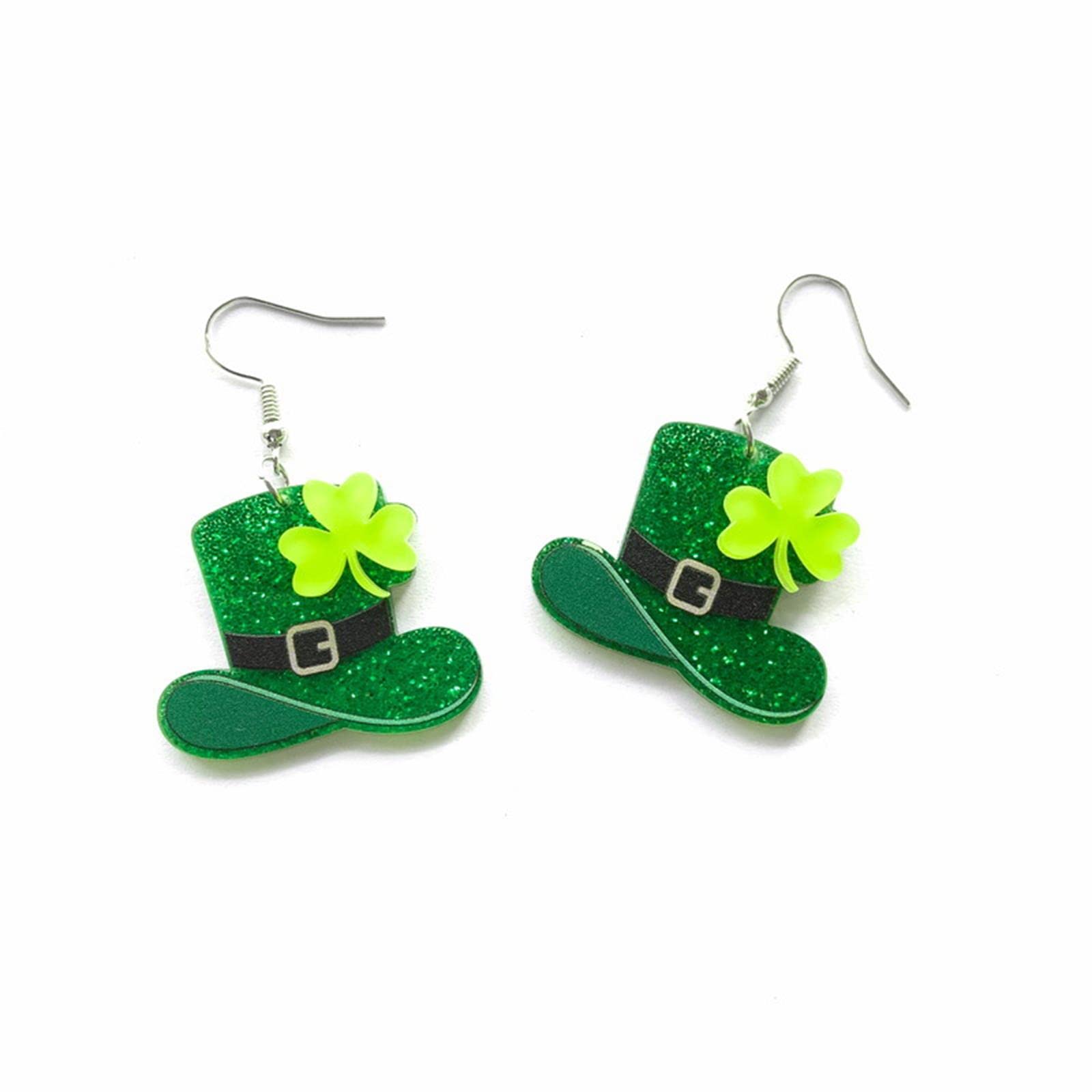St. Patrick's Day Earrings Acrylic Irish Shamrock Dangle Earrings Green Clover Drop Earrings for Women St Patty's Jewelry Gift-C
