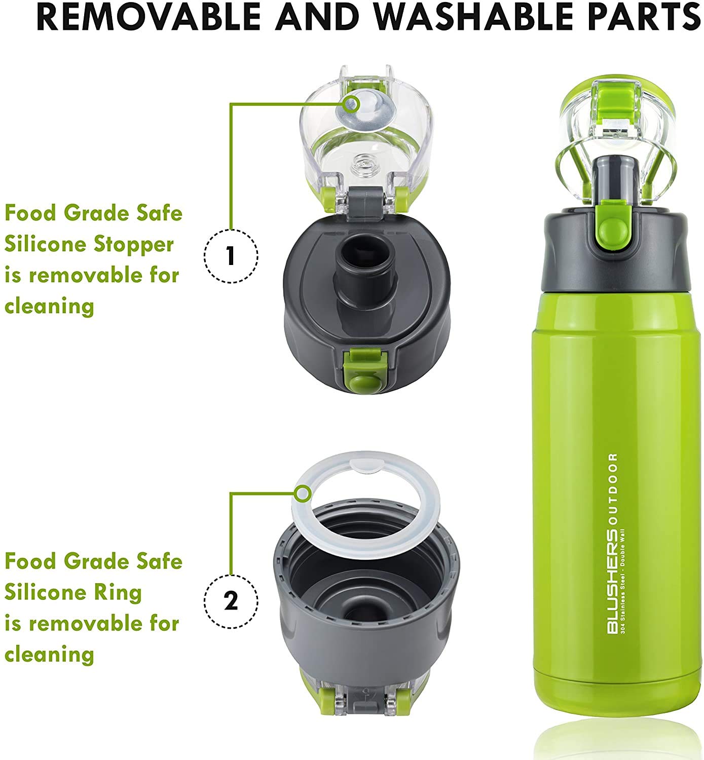 Blushers 650ml (22oz) Double Wall Vacuum Insulated 304 Stainless Steel To Go Travel Mug, One Touch Lock Lid Thermos Water Bottle (Orange - 3 Piece Set)