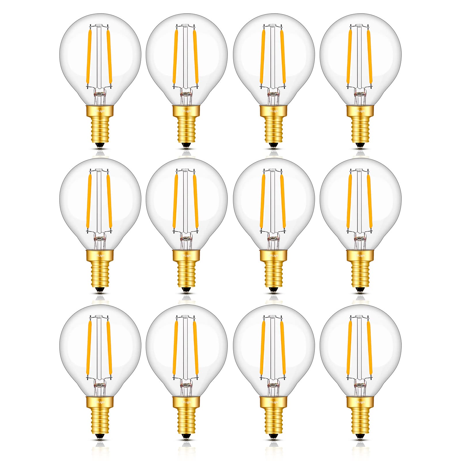 CRLight 2W LED Candelabra Bulb 25W Equivalent Warm White 2700K 250LM, E12 Vintage Edison G16(G50) LED Globe Bulb, Chandelier Bathroom Vanity Mirror Light Bulbs, Non-dimmable, 12 Pack