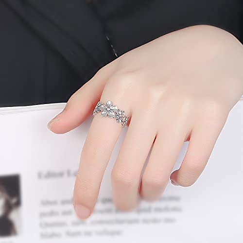 awaFanee 925 Sterling Silver Rings Daisy Flower Sunflower Wedding Band Ring Women Fine Jewelry Stackable Gift Adjustable Size 5-10 Charms