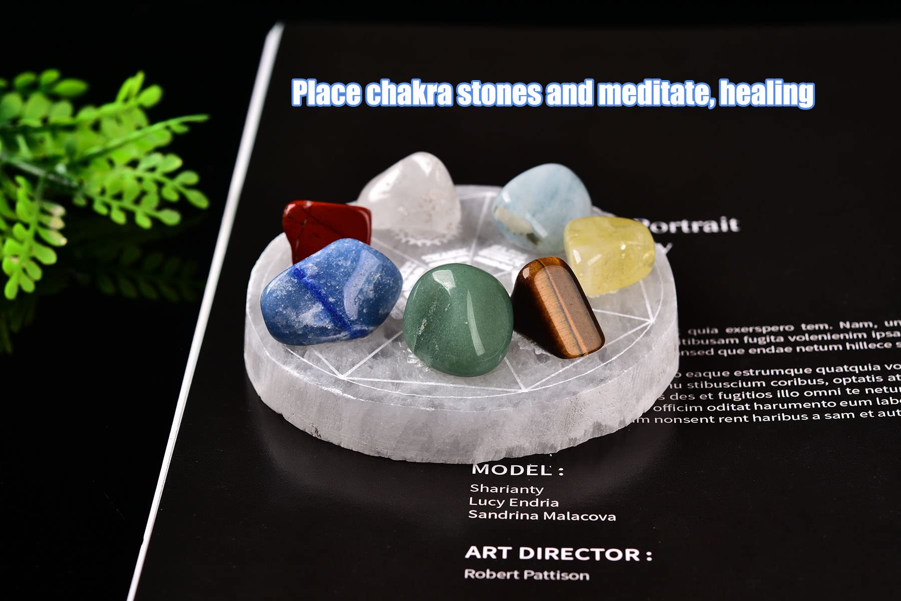 AMOYSTONE 3Pcs Round White Selenite Slice Charging Station Polished Flat Crystal Plate/Tray, Engraving Pattern