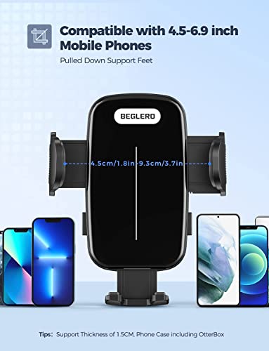 Car Cell Phone Holder Mount, 2 in 1 Dashboard Windshield Phone Mount for Car with Stabilizer, Car Phone Mount Windshield with Super Sticky Gel Suction Cup, iPhone Holder for Car Fit for All Phones