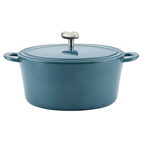 Ayesha Curry Cast Iron Enamel Casserole Dish/ Casserole Pan / Dutch Oven with Lid - 6 Quart, Twilight Teal