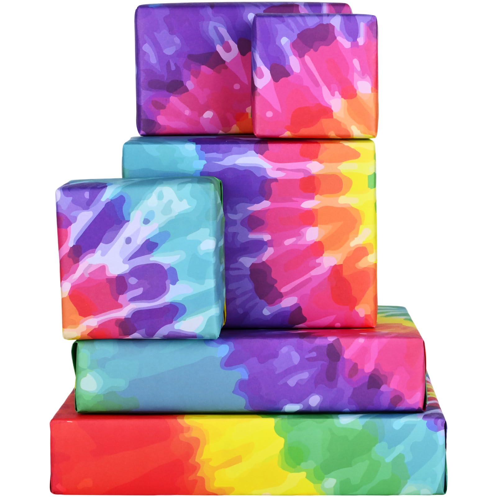 Bolsome Colorful Tie Dye Wrapping Paper Rainbow Gift Wrap Paper for Birthday Christmas Baby Shower DIY Craft, 19.7 x 27.6'', Folded Flat, 12 Sheet