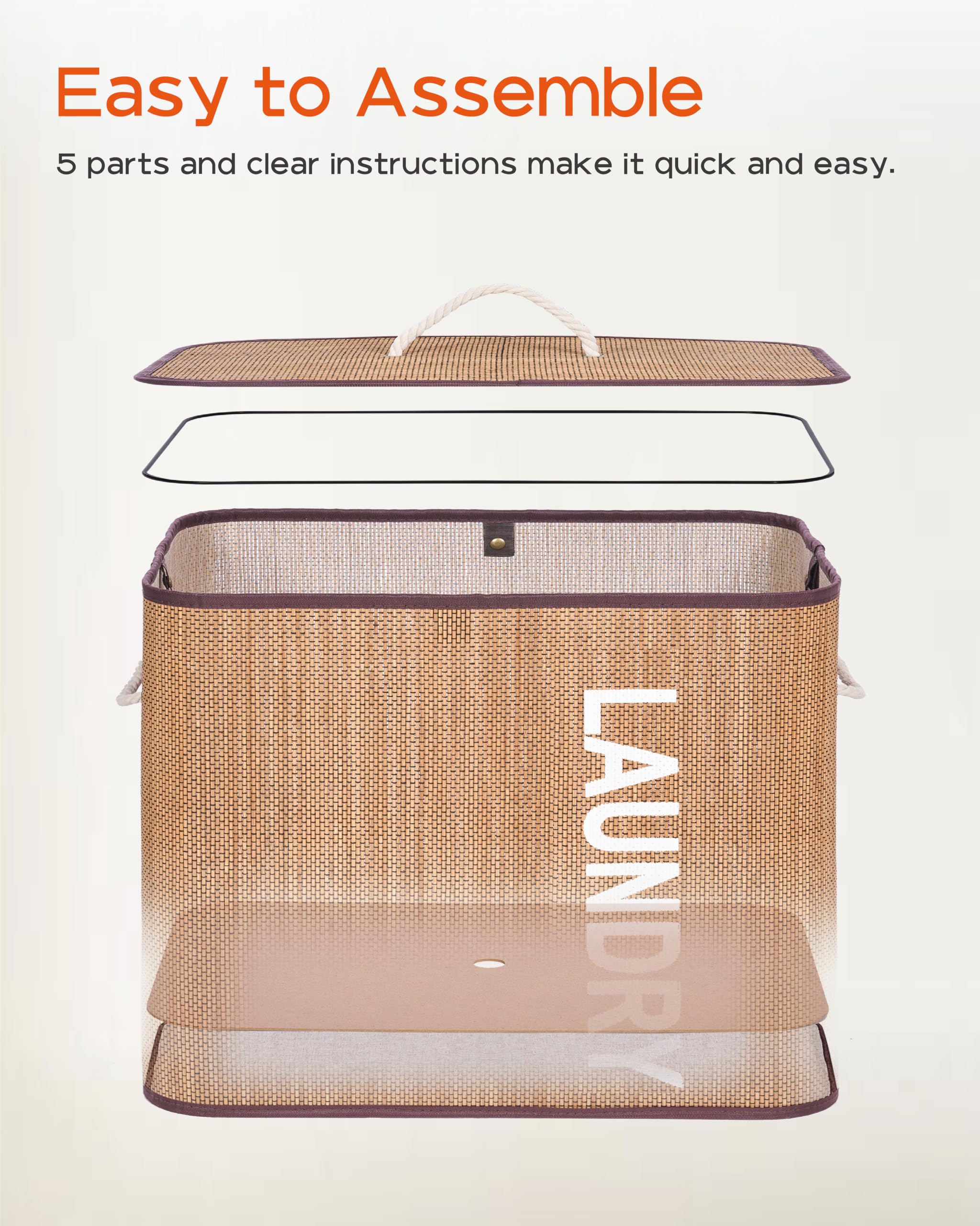 CASAMAYA Laundry Basket, 33.6 Gal (127L) Bamboo Laundry Hamper with 2 Section, Hamper with lid, Foldable, Removable and Machine Washable Liner, for Laundry Room, Bedroom, Natural LHB127Y01