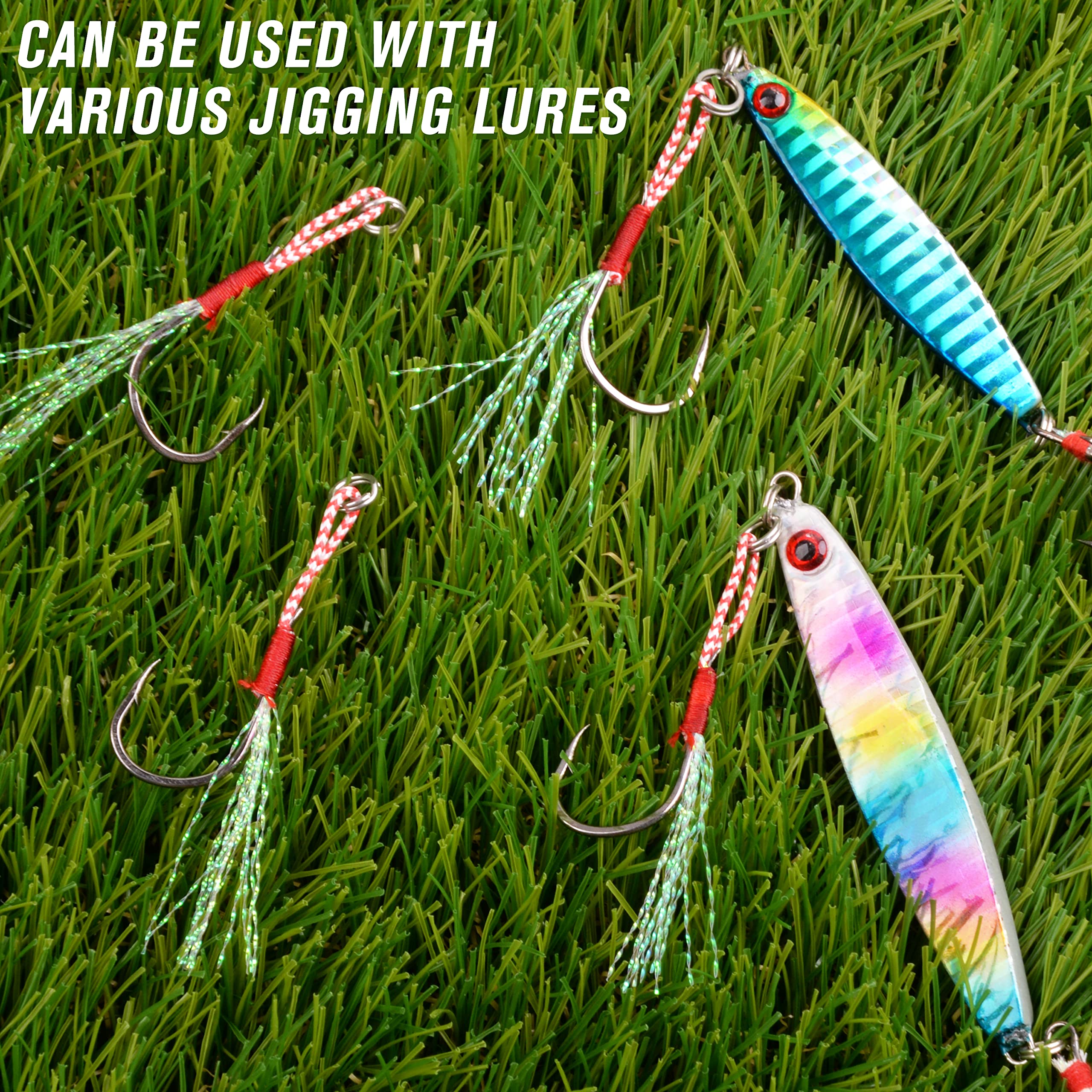 Assist Hooks Saltwater for Jigging,35pcs Micro Jigging Assist Hooks Slow Pitch Jigs Single Assist Fishing Hooks Dancing Stinger Jigging Hooks for Vertical Jigging Lures