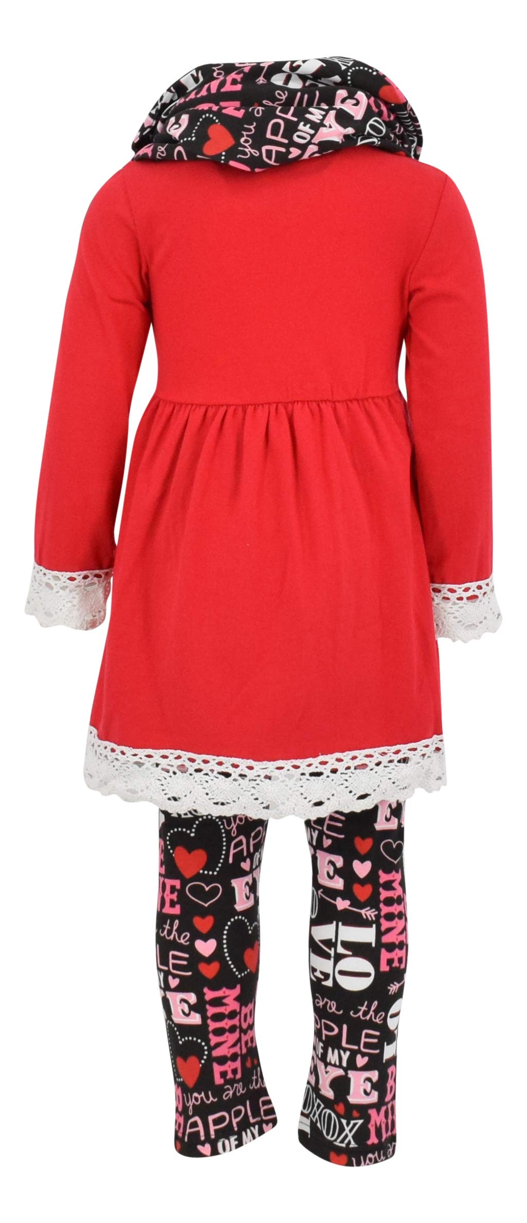 Unique Baby Girls Valentines Day Toddler Outfit Lace Trim Legging Set (6 Years, Red)
