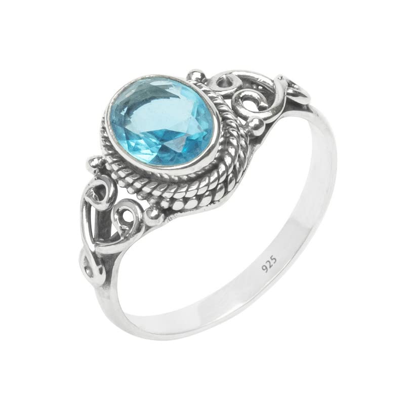 Blue Topaz Stone Ring 925 Sterling Silver Statement Ring For Women Handmade Rings Gemstone Christmas Promise Ring Size US 8 Gift For Her