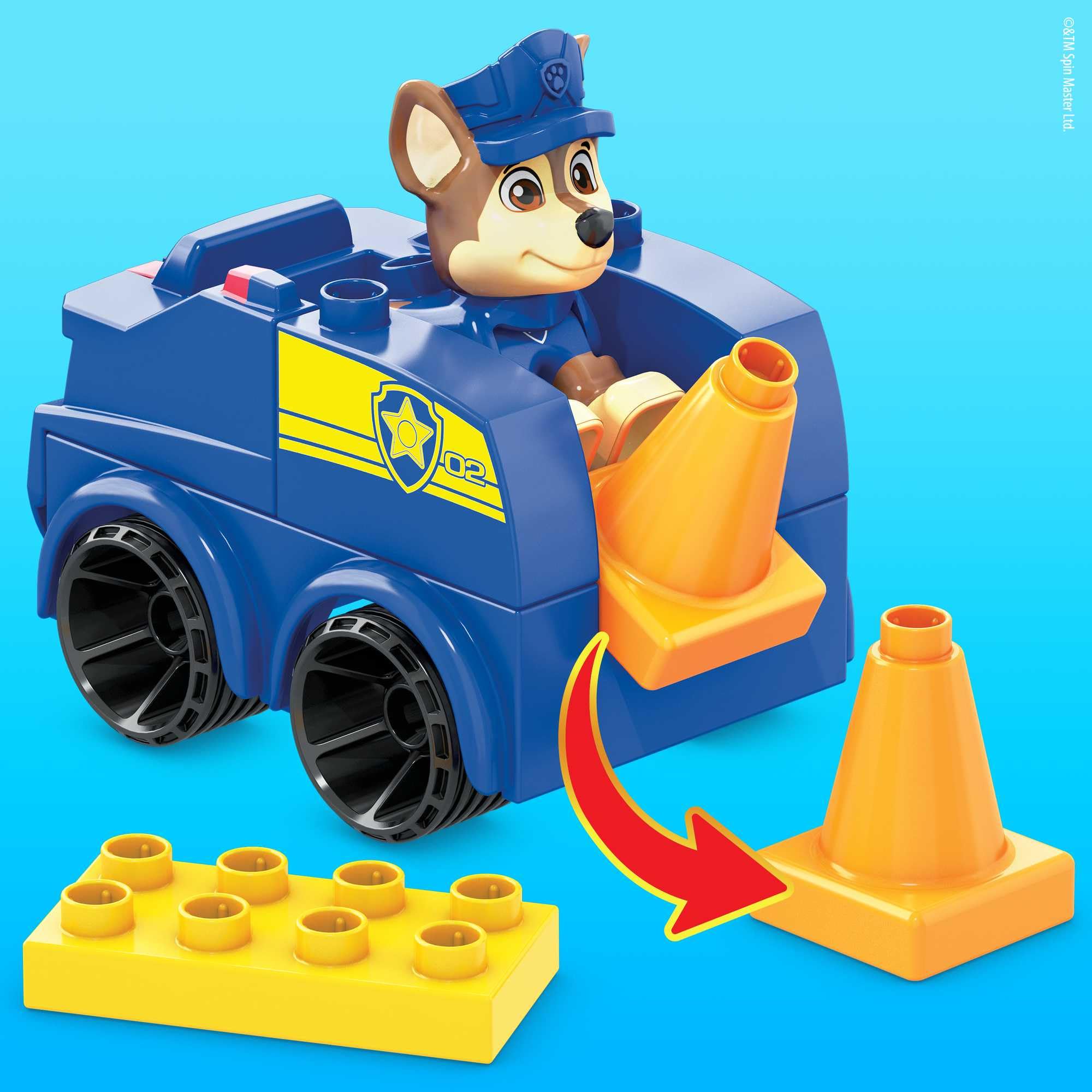 MEGA BLOKS Paw Patrol Chase's Patrol Car Building Set with 1 Chase Figure, 10 Blocks and Special Pieces, Toy Gift Set for Ages 3 and Up