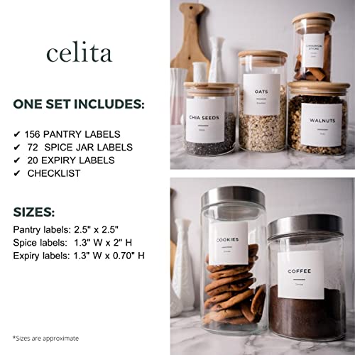 Celita 248 Kitchen Pantry Labels with Spice Jar Labels - Minimalist Modern Food Storage Labels Preprinted - Waterproof Stickers Complete Pantry Labels for Containers