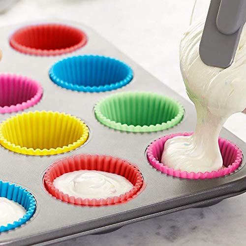 BiaoGan Extra Large Reusable Silicone Baking Cups,12 Pack Nonstick Muffin and Cupcake Liner,6 Rainbow Colors