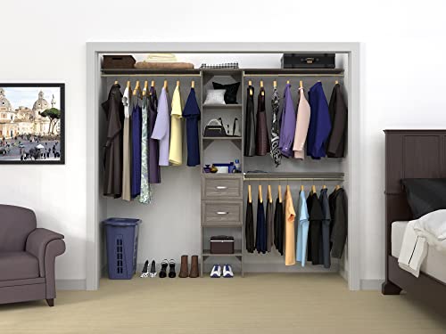 ClosetMaid SuiteSymphony Wood Closet Organizer Starter Kit with Tower and 3 Hang Rods, Shelves, Adjustable, Fits Spaces 4 – 9 ft. Wide, Graphite Grey