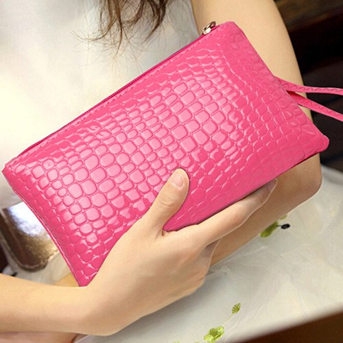 guohanfsh Women Leather Wristlet Clutch Bag Long Wallets Coin Purse Cash Change Cellphone Organizer Pouch Black