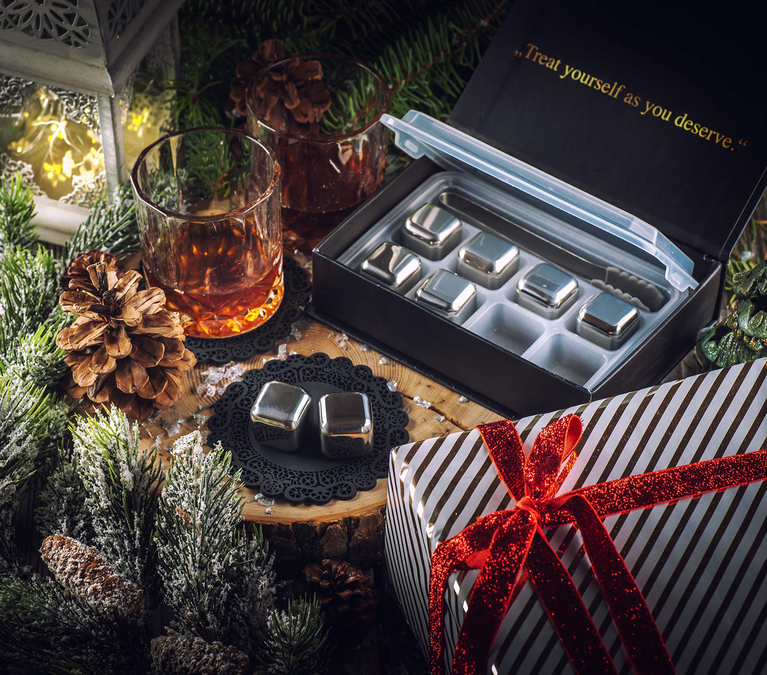 πππ¦π§ ππππ§: Exclusive Whiskey Stones Gift Set - High Cooling Technology - Reusable Ice Cubes - Stainless Steel Whisky Rocks - Whiskey Gifts for Men - Regalos para Hombre - Coasters + Ice Tongs