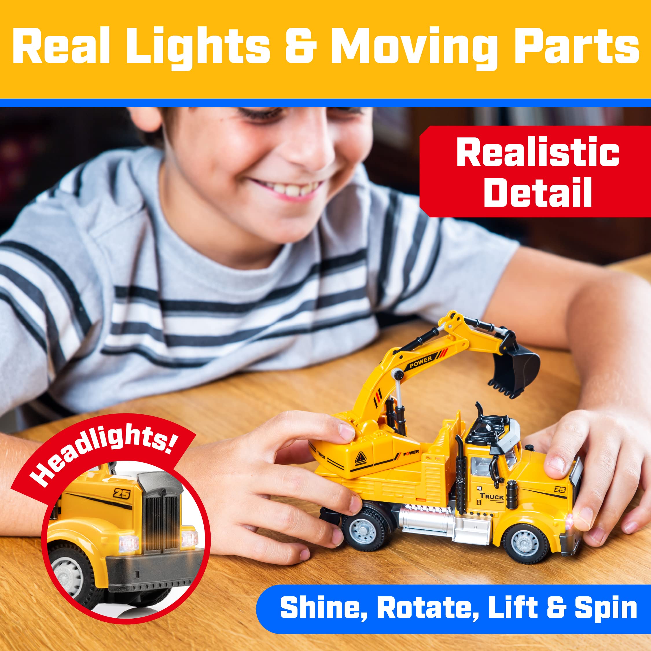 Force1 Mini Construction RC Trucks for Kids - 2 Pack Remote Control Toy Trucks Set with Mini Scoop RC Truck, Mini Cement Mixer Toy Truck 2.4GHz Remote Controls Bright LEDs and RC Toy Batteries Yellow