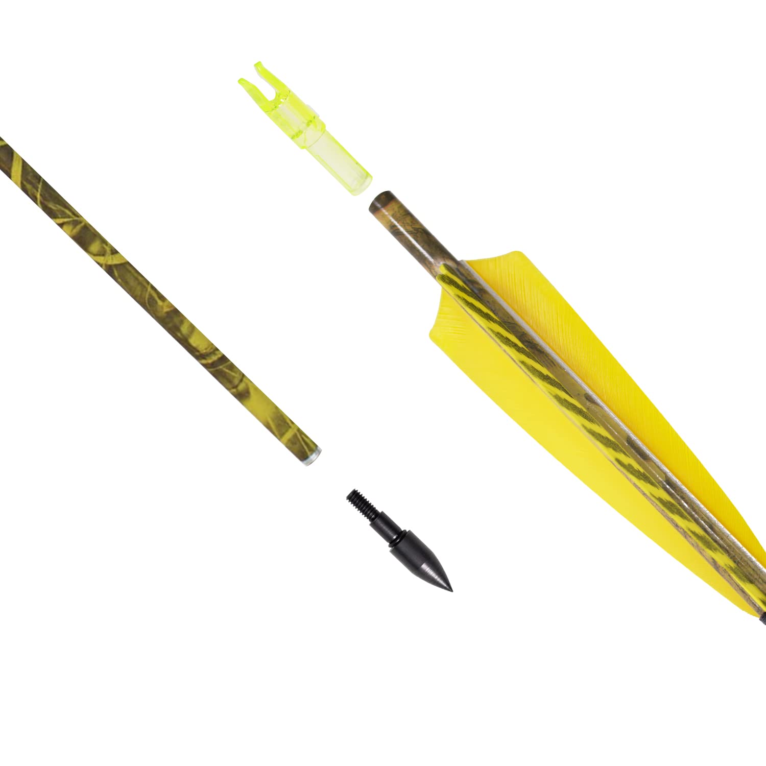 ARCHERY SHARLY 31Inch Carbon Arrow Practice Hunting Arrows for Recurve & Compound Bow with 5" Yellow Camo Turkey Feathers, Arrows with Removable Tips & replaceable nocks (Pack of 12)