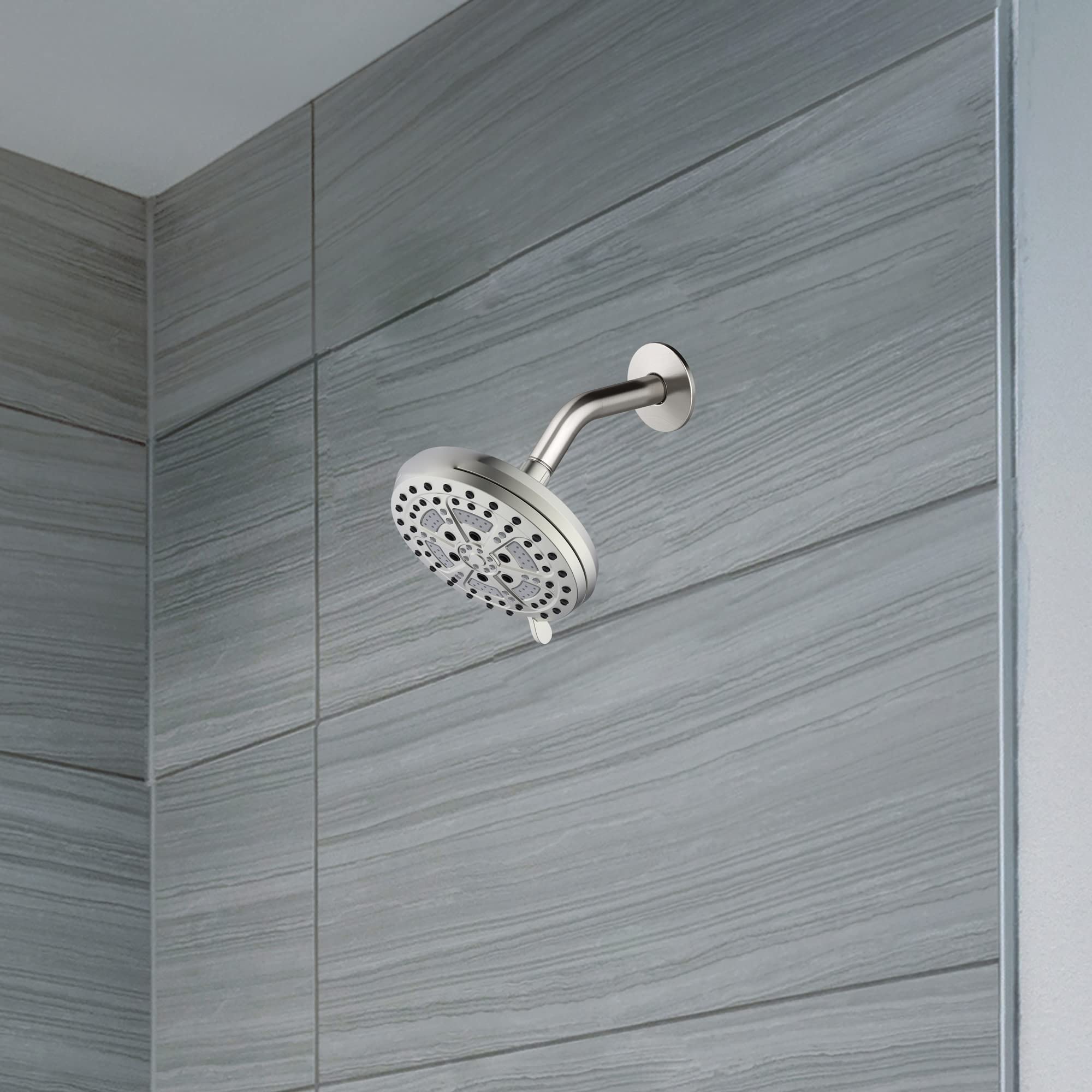 Design House 582700-SN Mills Modern 7-inch 6-Function Shower Head Featuring Eco-Drip Shower Setting for Bathroom, Satin Nickel
