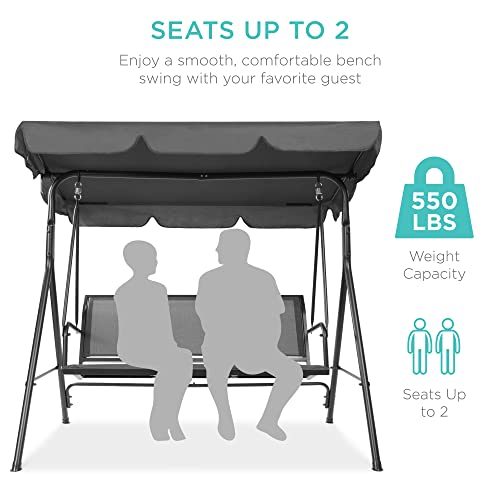 Best Choice Products 2-Seater Outdoor Adjustable Canopy Swing Glider, Patio Loveseat Bench for Deck, Porch w/Armrests, Textilene Fabric, Steel Frame - Gray