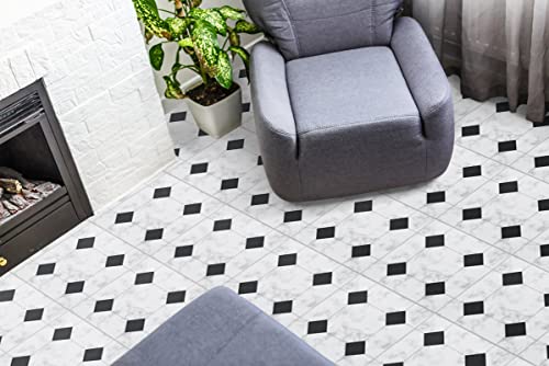 CiCiwind Peel and Stick Floor Tiles 12 PCS-12" x 12" Self Adhesive Black & White Marble Lattic Pattern Floor Tiles for Bathrooms,Kitchen,Living Room,Dining Room