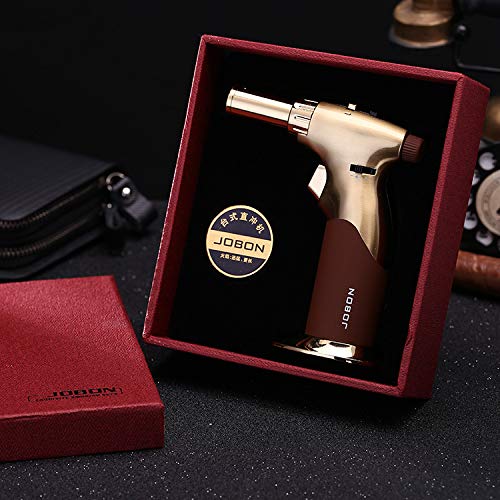 Blow Torch Lighter,Refillable Kitchen Cooking Torch Lighter,Jet Windproof Butane Gas Lighters for Cigar Outdoor BBQ (Butane not Included) (Gold)