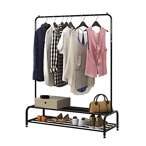 Black Commercial Garment Rack,Closet Garment Rack, Heavy Duty Clothes Storage Organizer for Bedroom, Free-Standing and Closet Organizer and Storage with Hanger Rods Clothes Rack for Hanging Clothes